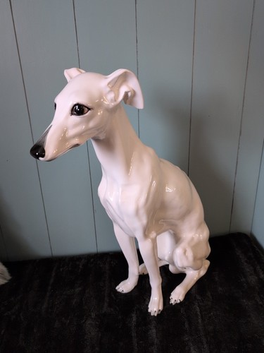 Huge 19" Vtg Porcelain Tilso Japan White Whippet Greyhound Dog Statue ...