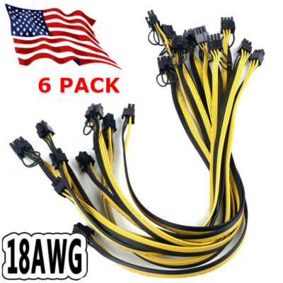 6pcs 50cm Quality 6pin to 8Pin (6+2Pin) PCI-E Cable 18AWG ASIC Bitcoin ...