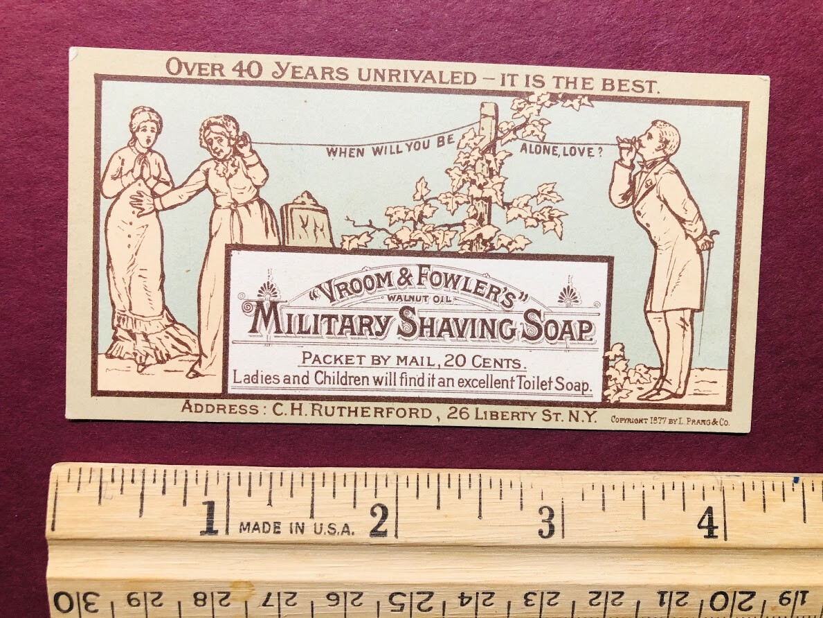 Telephone related trade card - Vroom & Fowler's Military Shaving Soap ...