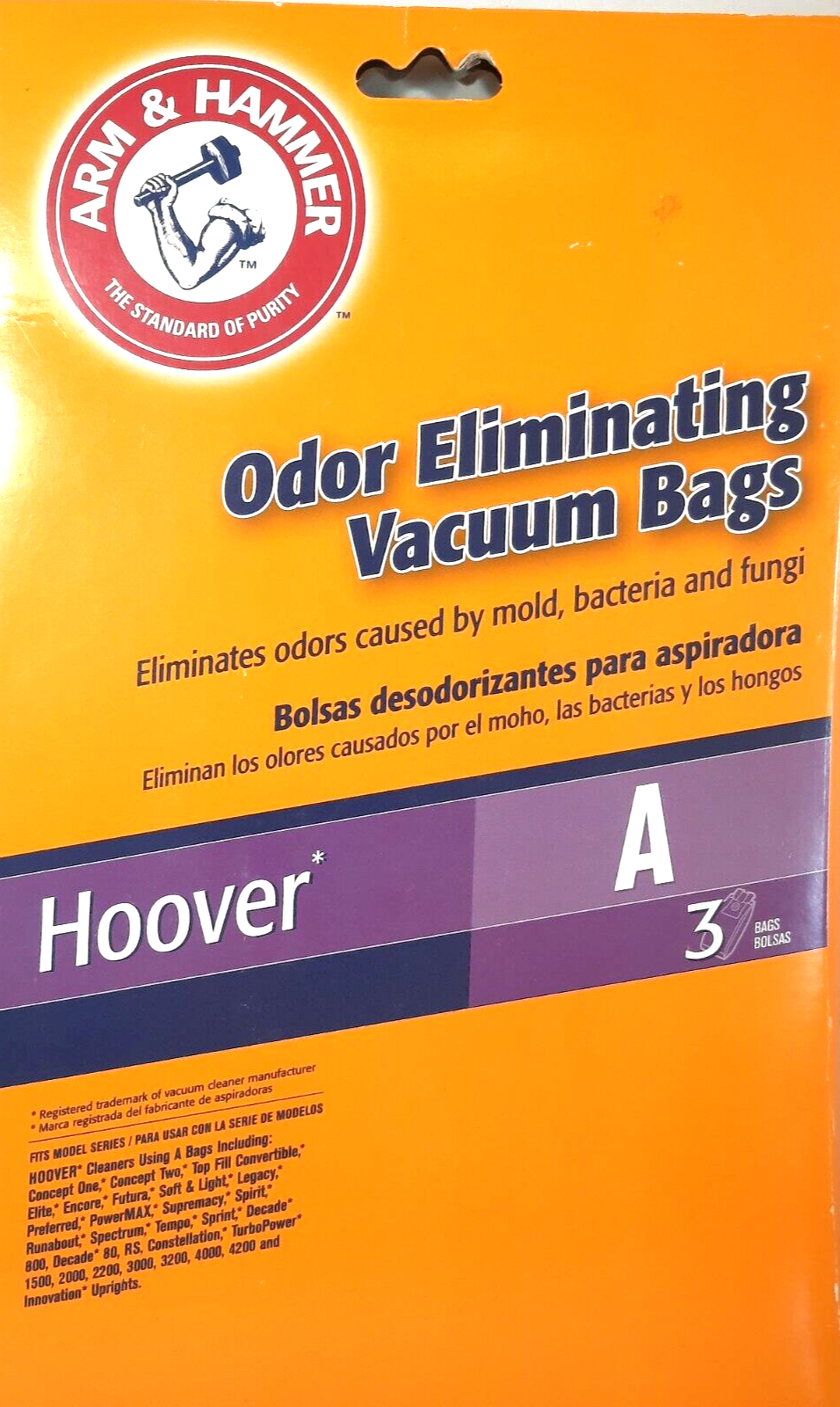 Hoover Type A Vacuum Bags (3pk) Arm & Hammer Odor Eliminating Premium ...
