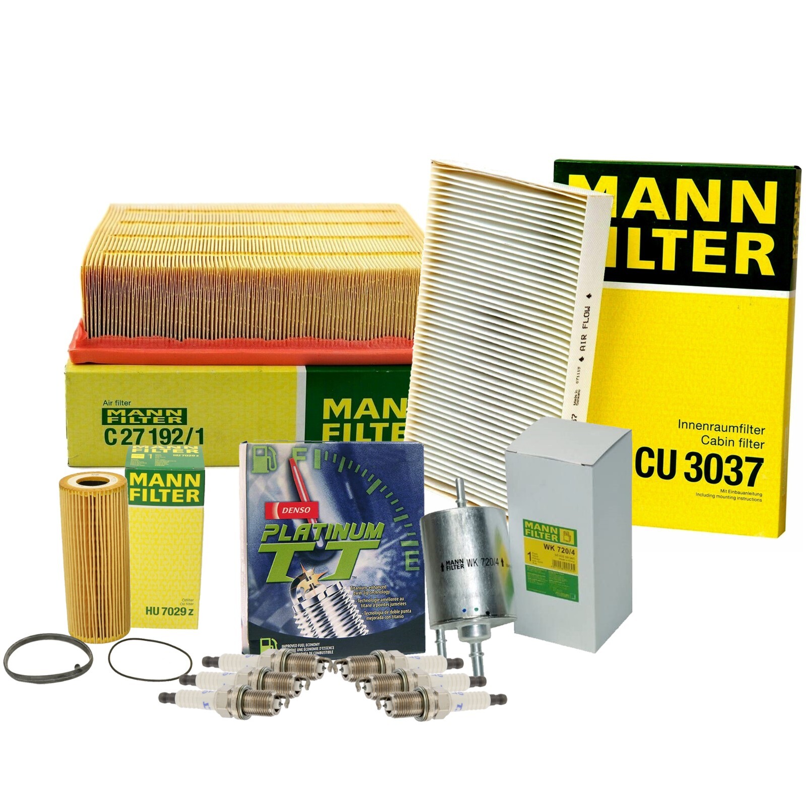 Mann Engine Cabin Air Oil Fuel Filters & Denso 6 Platinum TT Spark ...
