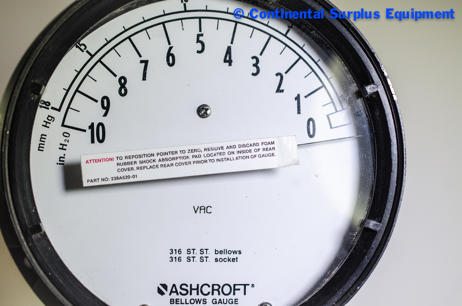 4 1/2 Low-Pressure Bellows Gauge, 10-0 Inwc Vacuum, With Diaphragm 300 ...