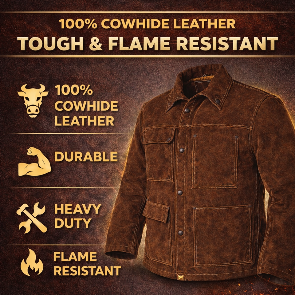 Leather Welding Jacket Flame Resistant Cowhide Leather Jacket Heavy ...