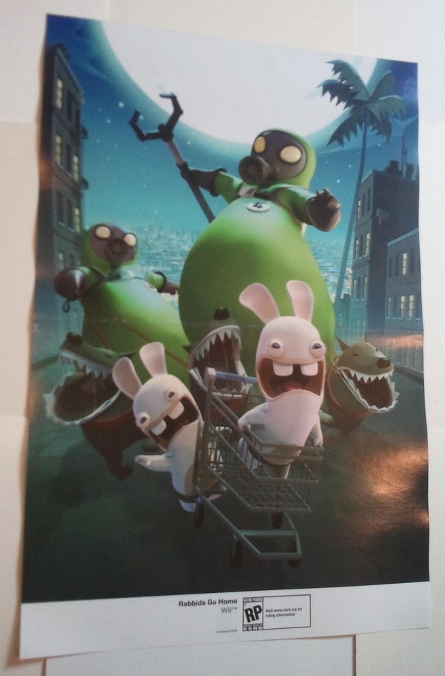 Rabbids Go Home Poster Nintendo Wii Raving vs Verminators and Dogs | eBay
