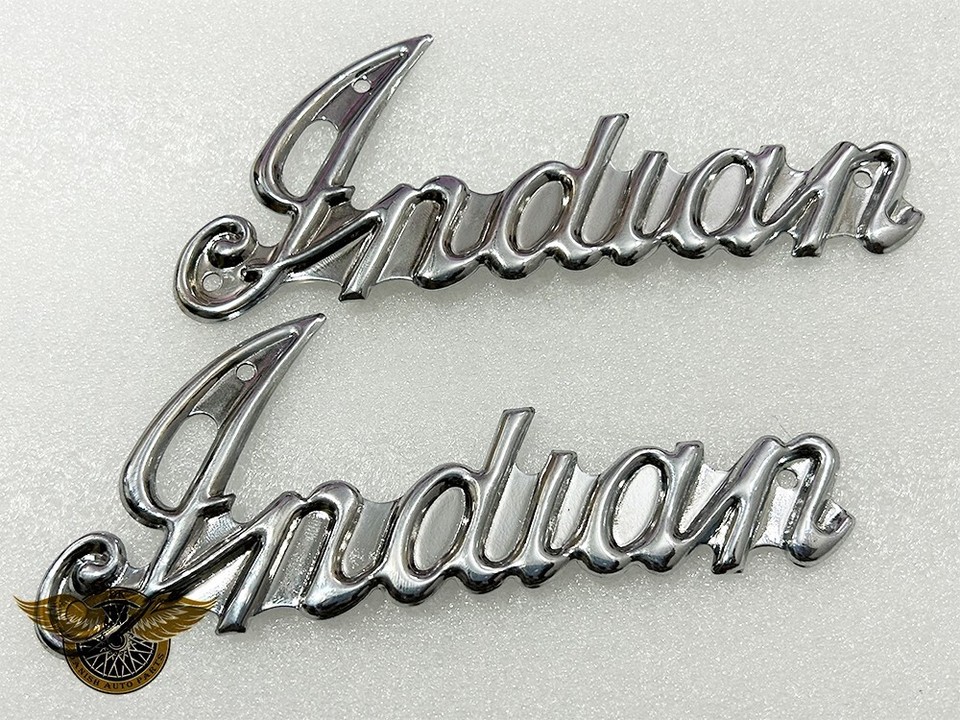 1947-1953 Indian Chief Motorcycle Chrome Pair of Indian Script Tank ...