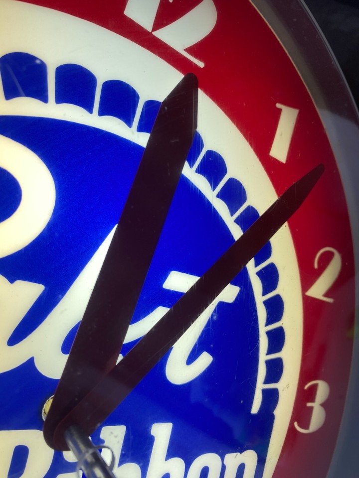 Vintage Rare Pabst Blue Ribbon Beer Clock Lighted Light NOS PBR 17 Inch ...