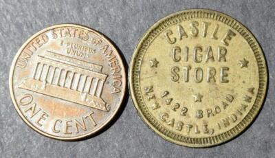 1920-30s Era New Castle Indiana Castle Cigar Store Nickel Trade Token ...