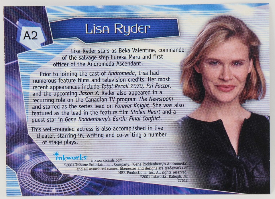 2001 Inkworks Andromeda Lisa Ryder Beka Valentine A2 autograph card | eBay