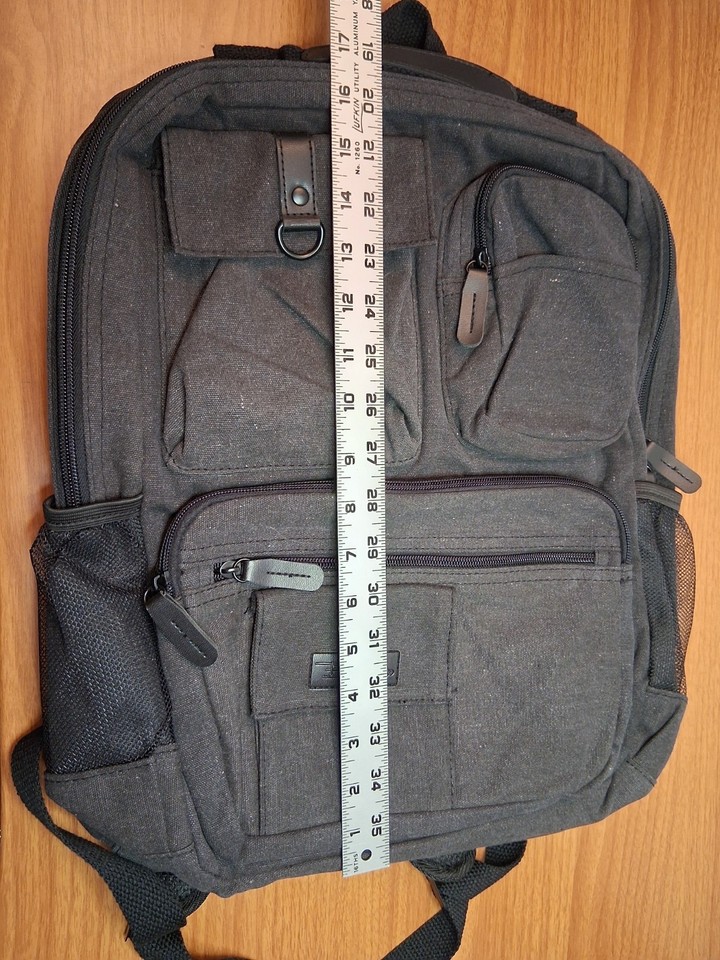 Bella Russo Black Canvas Multi Pocket USB Port Laptop Backpack Carryall ...