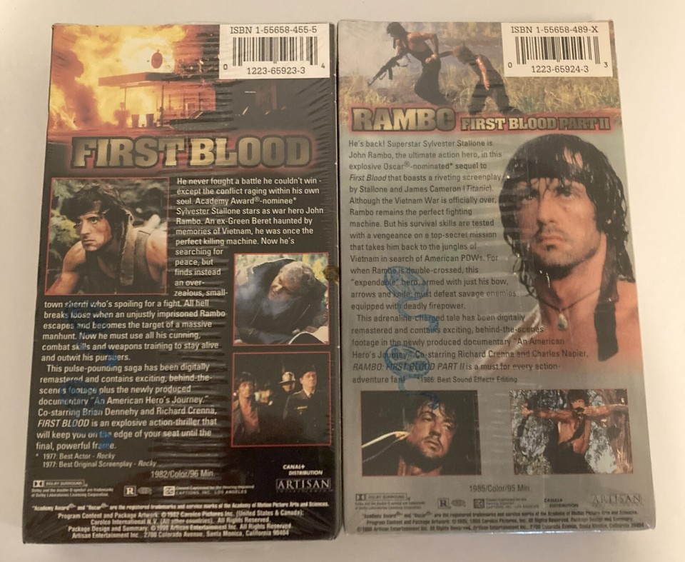 RAMBO: FIRST BLOOD PART 1 +2 DIGITAL REMASTERED 1998 VHS SYLVESTER ...