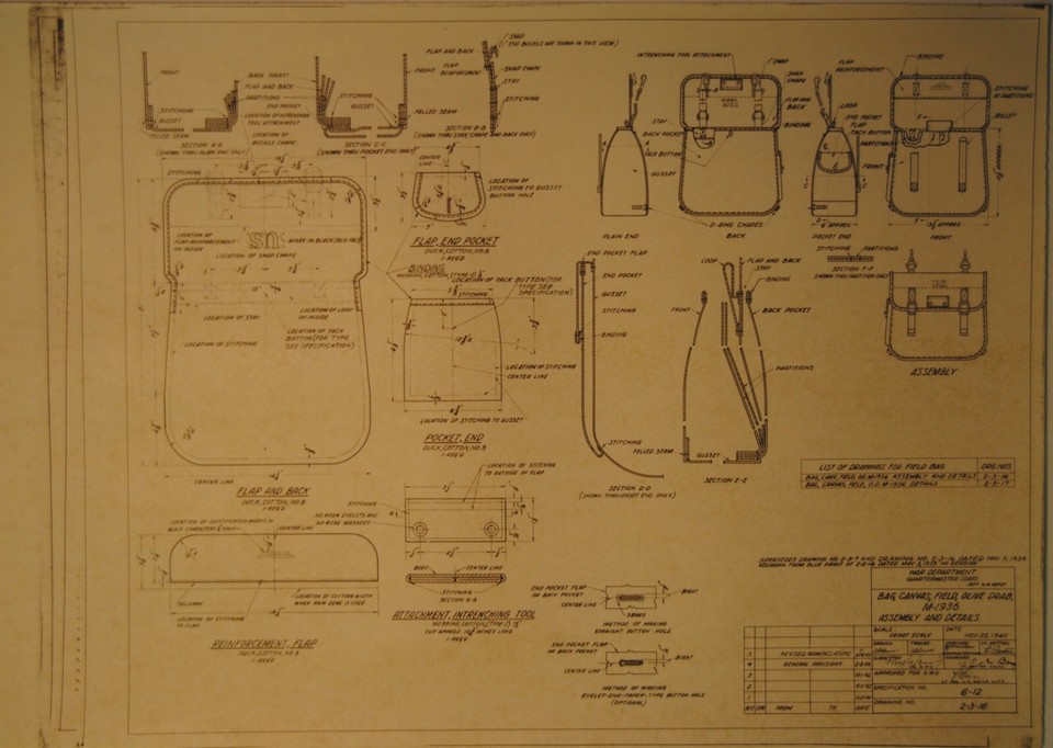 2850+ WW1/WW2 US plans schematic drawings of webbing, equipment, tools ...
