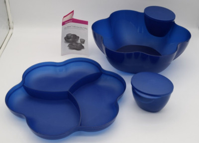 Tupperware 1.5 Gal Chip & Dip Flower Bowl Serving Tray SET w/2 Side ...
