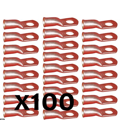 100 PACK 2ga Gauge unplated Bare Copper Battery wire cable terminal lug ...