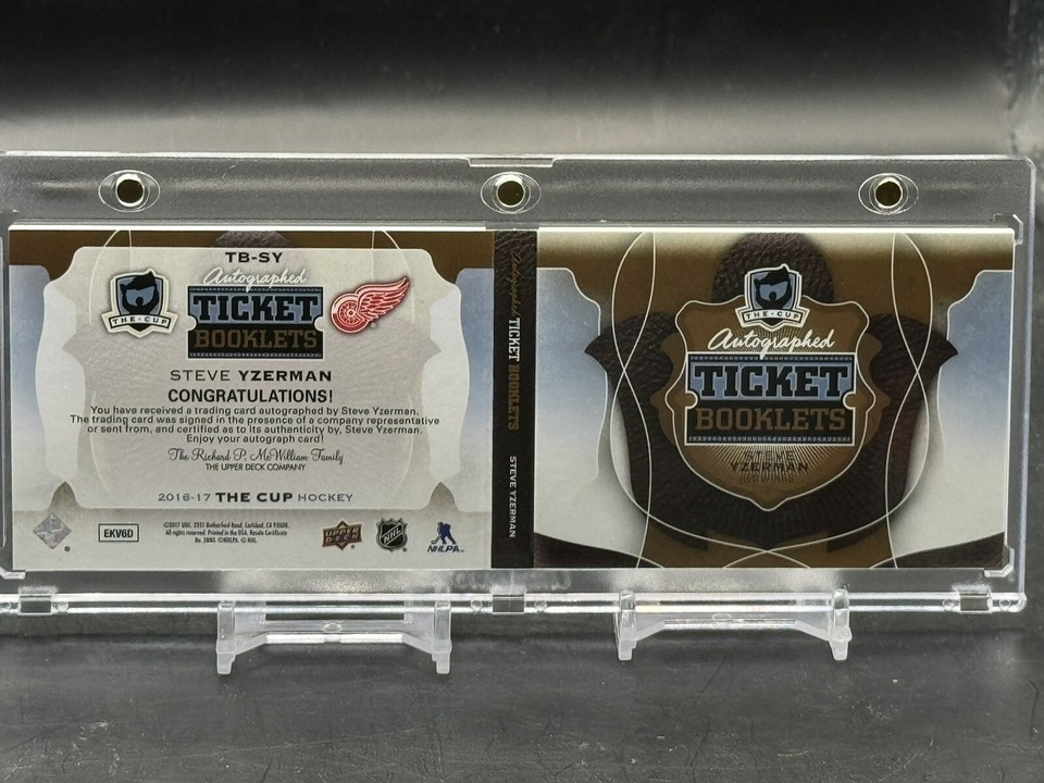 2016 UD The Cup Steve Yzerman Ticket Patch Auto 8/8 Red Wing Logo 1/1 ...