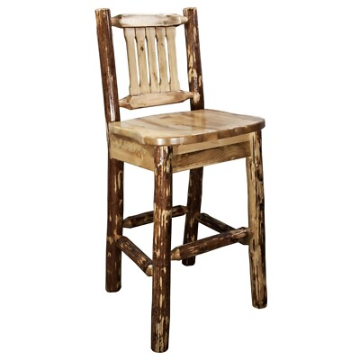 Log Bar Stool with Back 30" Rustic Lodge Cabin Style Amish Made Bar ...