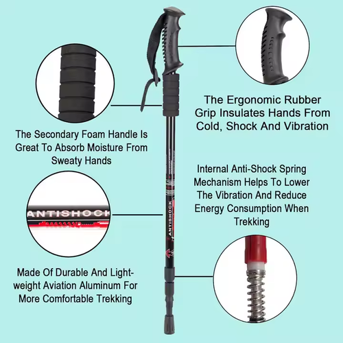 Blue Adjustable Anti-Shock Trekking Poles, Lightweight Hiking & Walking ...