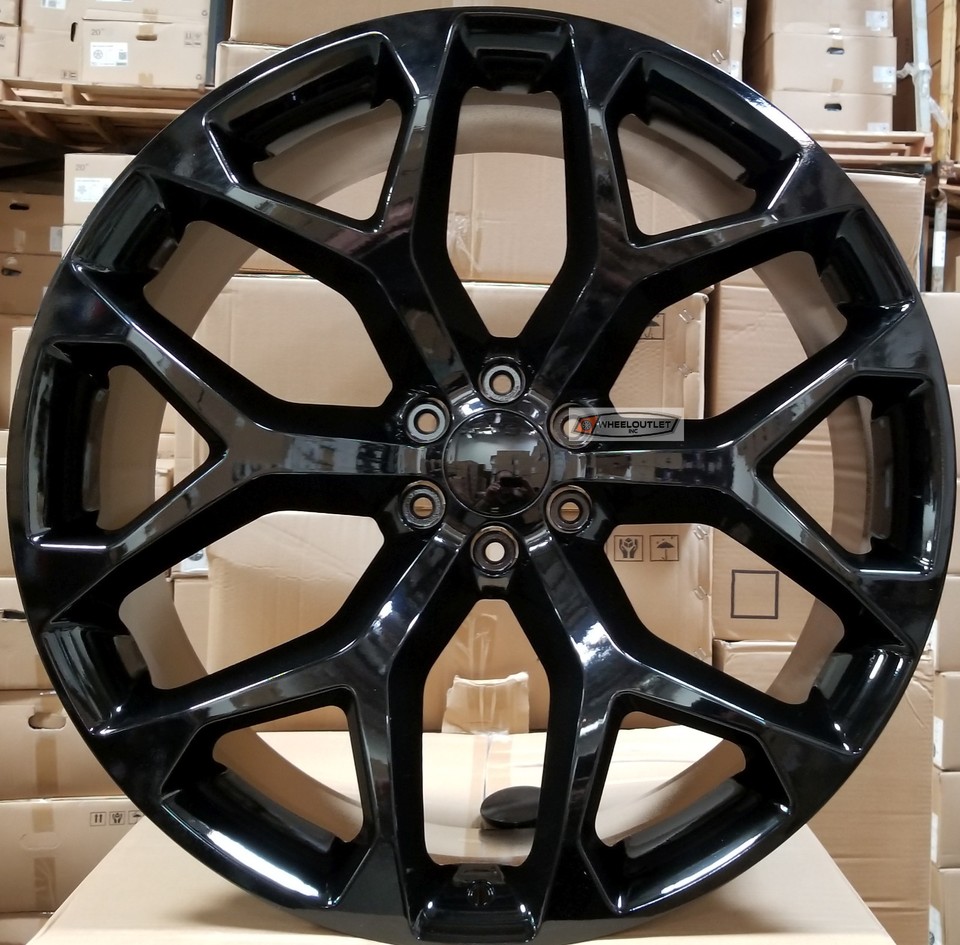 24 Snowflake Replica Wheels TPMS Tires Black Rims Yukon Sierra Tahoe ...