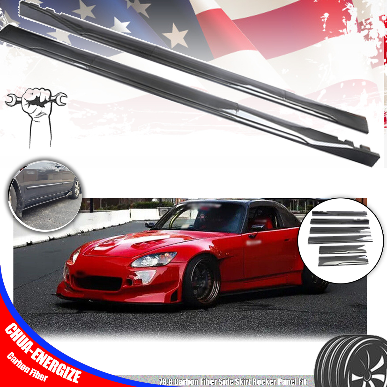 78.8"Carbon Fiber Side Skirt Rocker Panel Fit For Honda S2000 2000-2019 ...