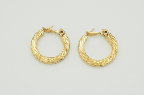 VTG Monet gold tone flat square edge twisted rope hoops stud post ...