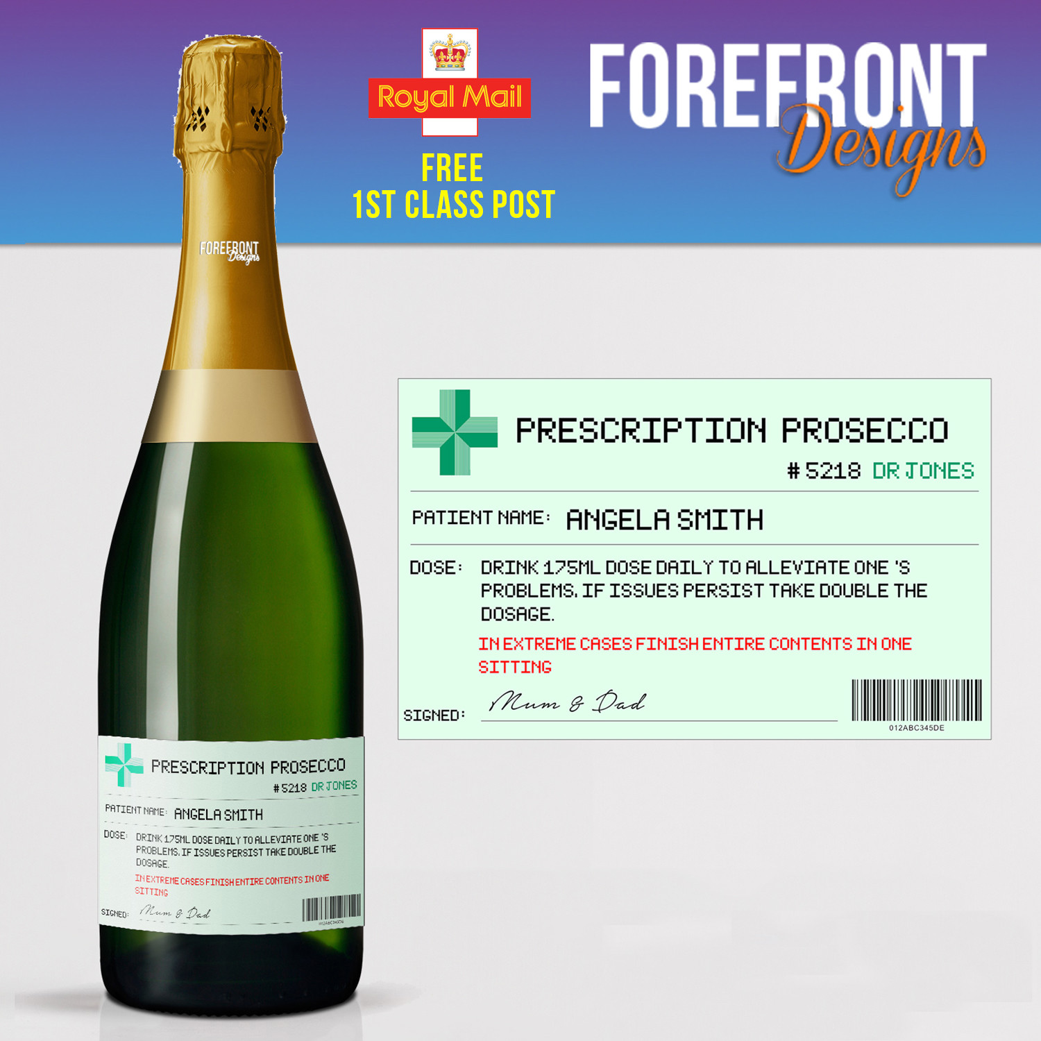 Personalised Prescription Prosecco spoof bottle label, Birthday/Wedding ...