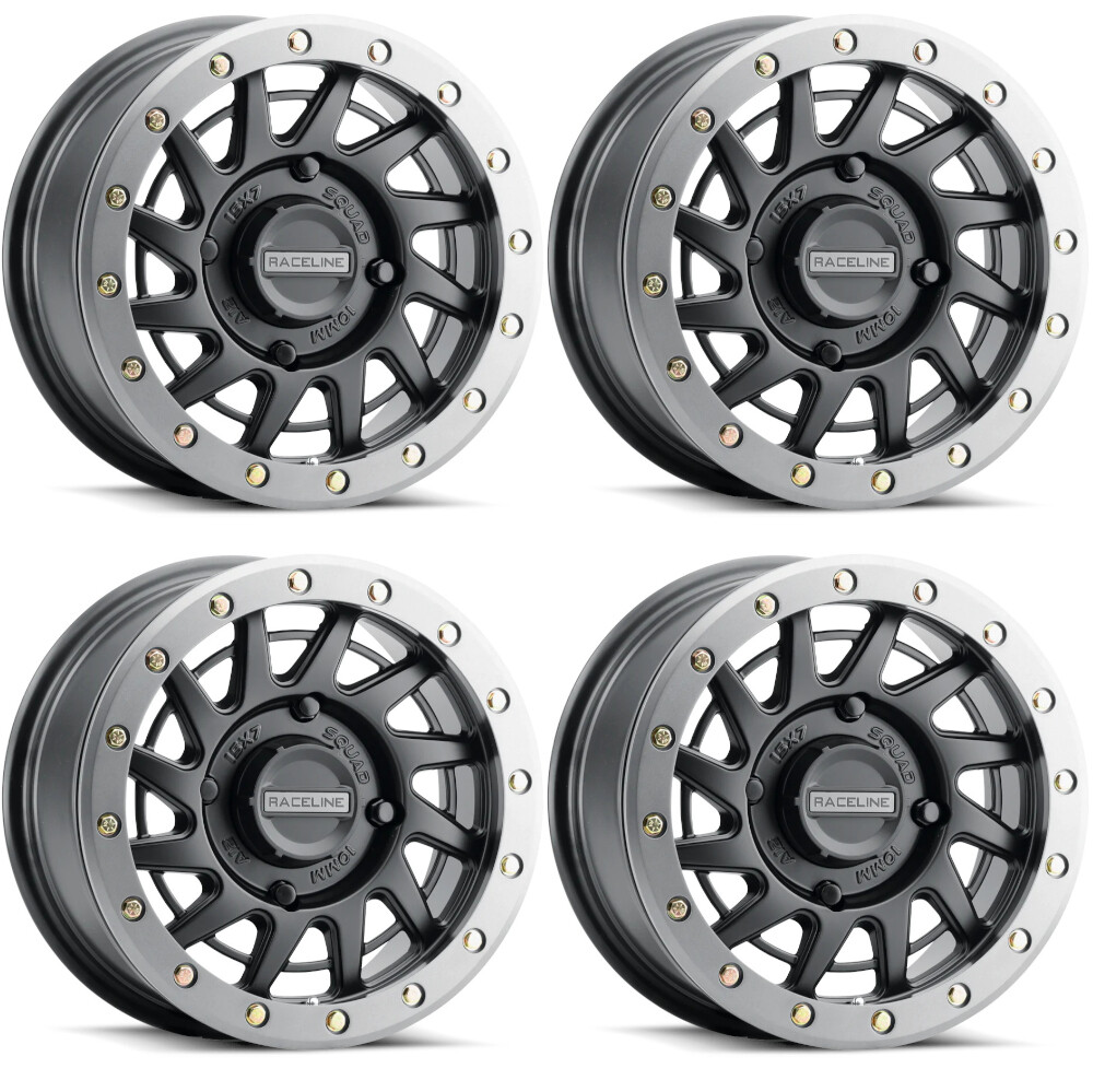 4 ATV/UTV Wheels Set 15in Raceline Squad Beadlock Mt Blk NAR 4/137 5.5 ...