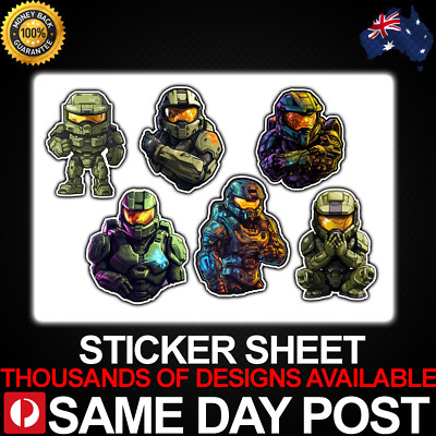 MASTER CHIEF Vinyl Sticker Sheet Car Decal Cheap Cute Chibi Halo Video ...