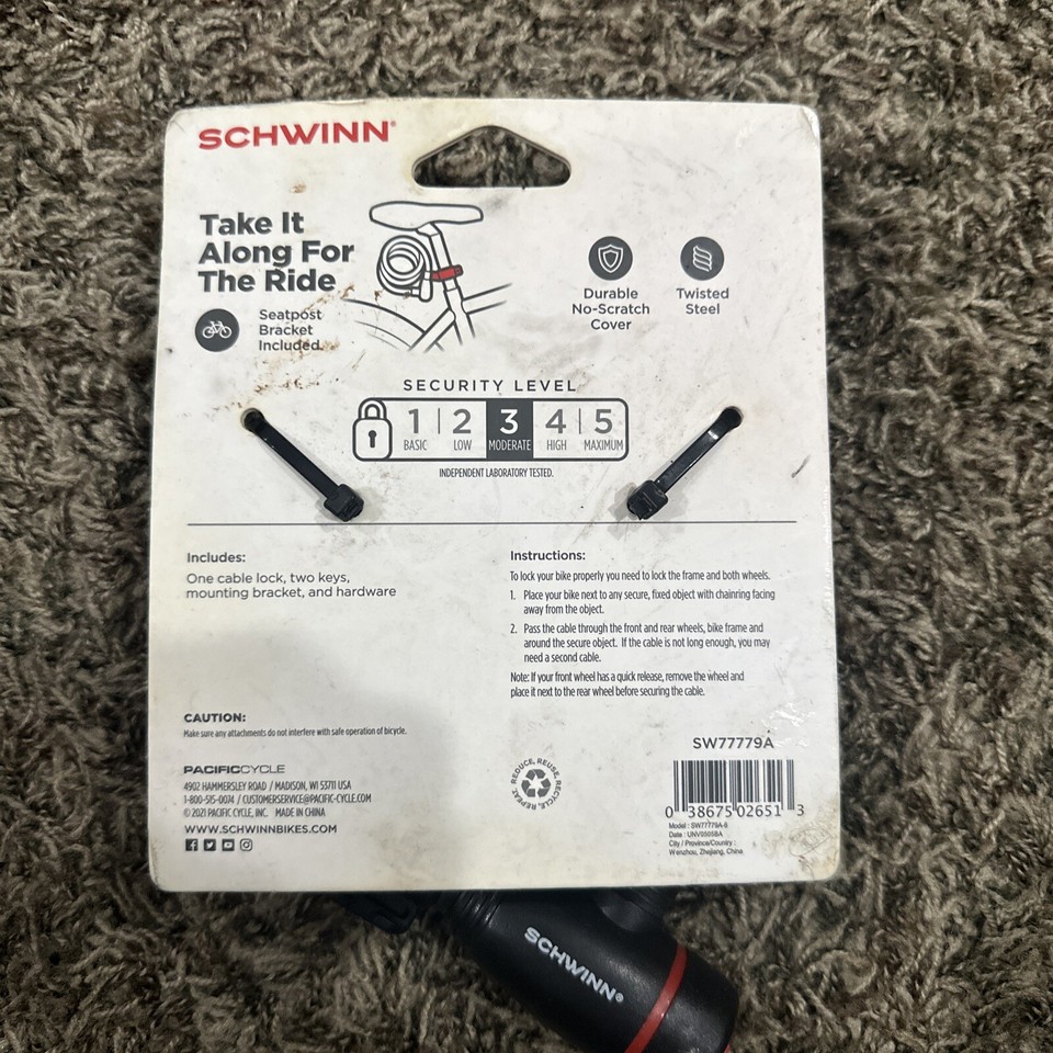 Schwinn Anti Theft Bike Lock, Security Level 3, Key Lock, 6 Foot, 12mm ...