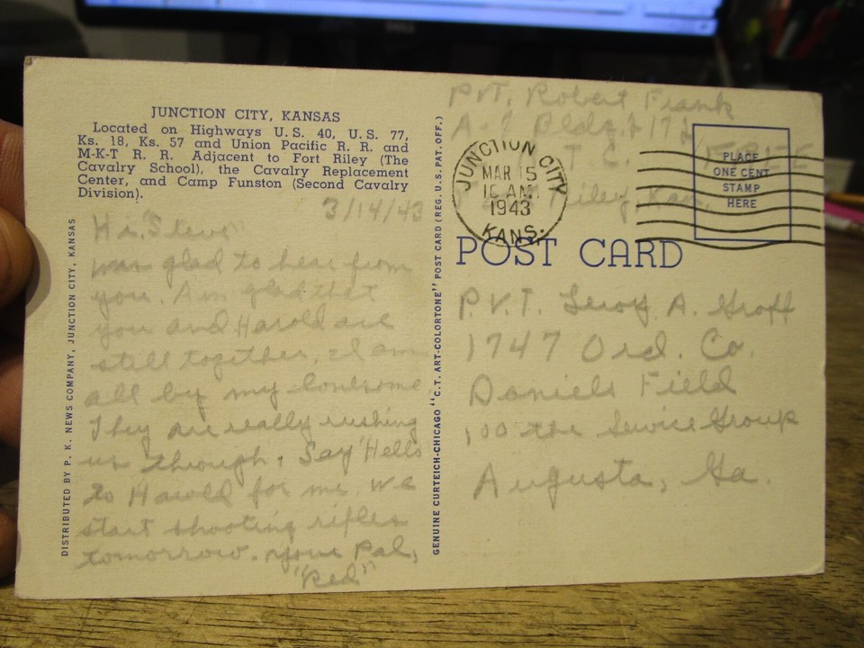 O7 KANSAS Old Postcard Junction City Fort Riley Cavalry School ...