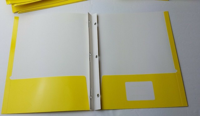 2 Pocket Yellow Paper Folders With PRONGS and 2 Business Card Holders ...