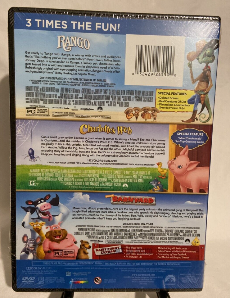 3 Movie Collection- Charlottes Web / Rango / Barnyard (DVD) new ...