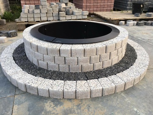 Round fire pit stone granite slab concrete garden decor BBQ fireplace ...