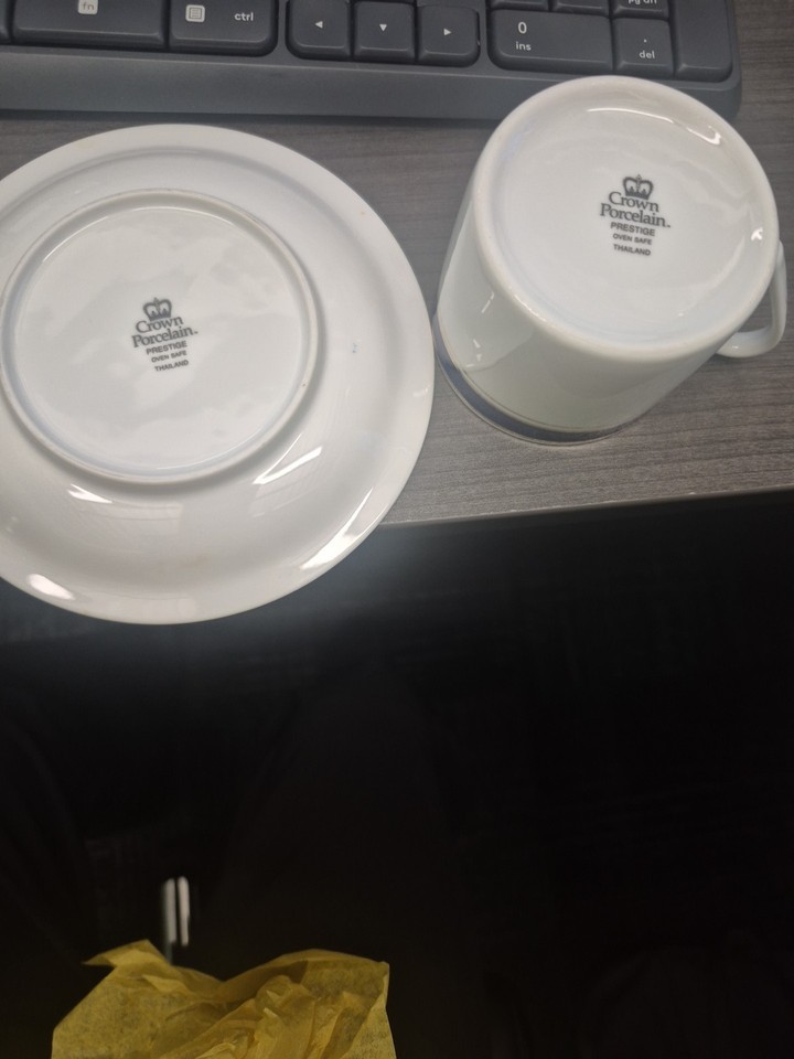 Crown Porcelain Prestige Cups & Saucers Set, Gold Trim EUC | eBay