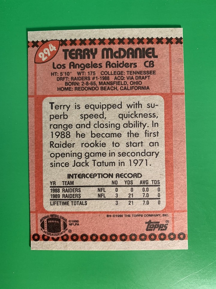 1990 Topps Terry McDaniel #294 VAR No disclaimer | eBay