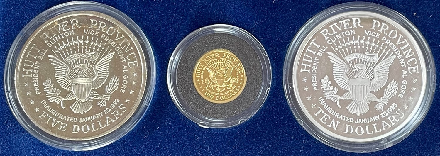 1993 (1/10oz) GOLD & SILVER PRESIDENT BILL CLINTON INAUGURAL PROOF 3 ...