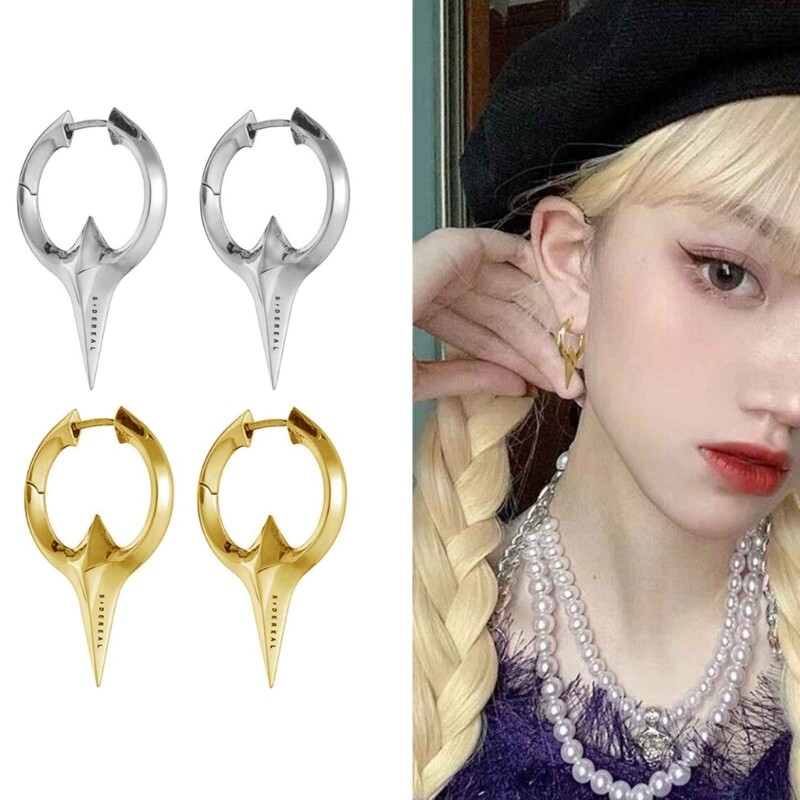 Hip-Hop Punk Hoop Earrings for Women Girls Luxury Silver Gold Color ...