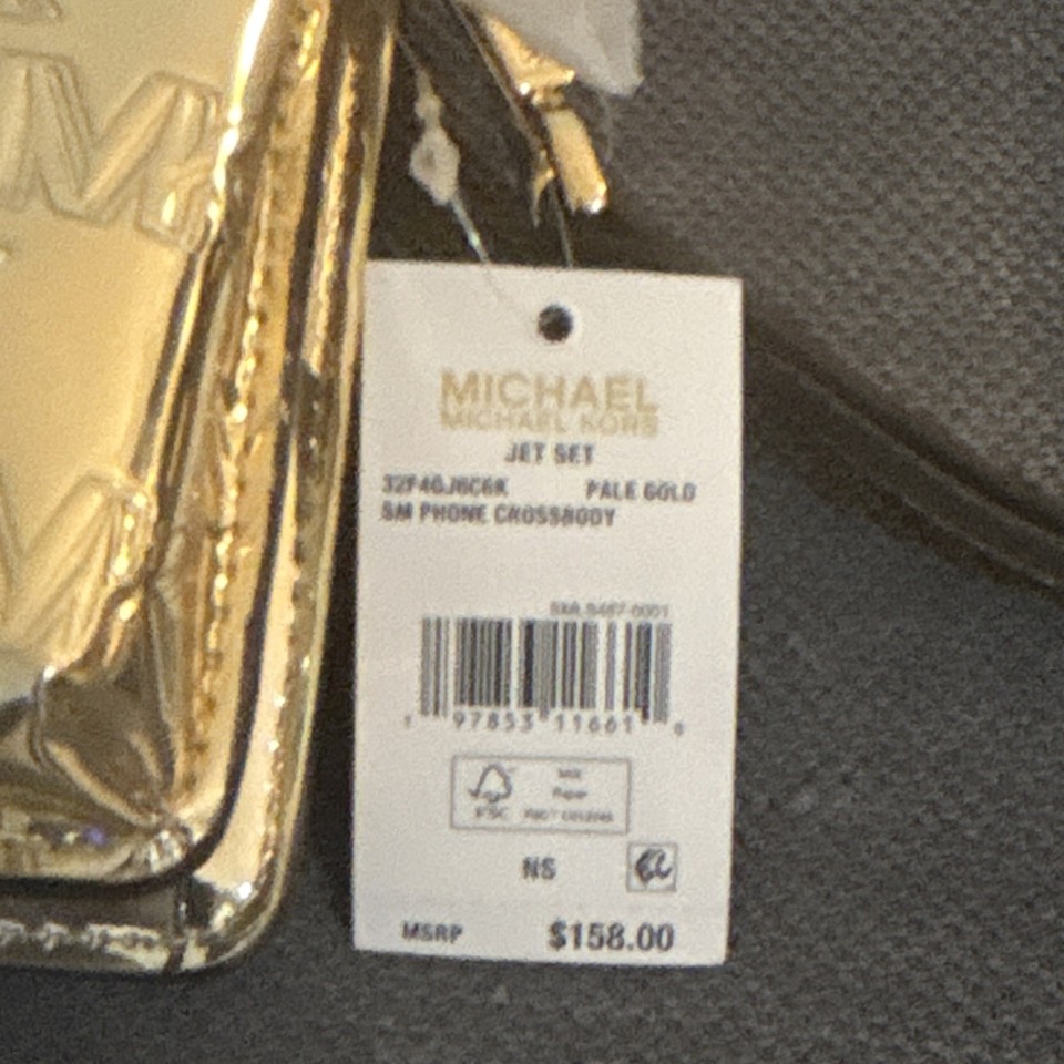 Michael Kors Jet Set Small Crossbody Pale Gold Phone Bag Logo Accents ...