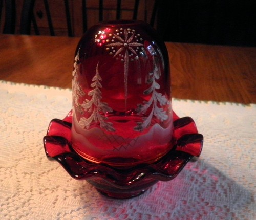 Ruby Red Star Bright Fenton Fairy Lamp Light Hand Painted Tree Winter ...