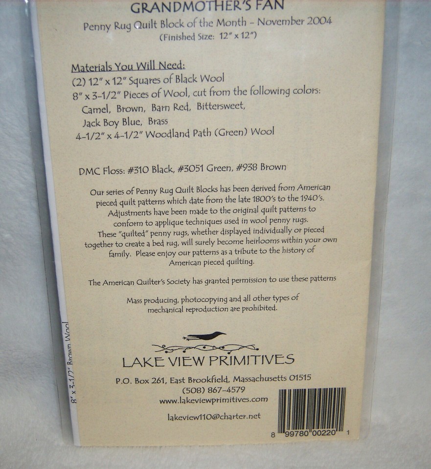 Vtg LakeView Primitive Grandmother's Fan Pattern New in Package | eBay