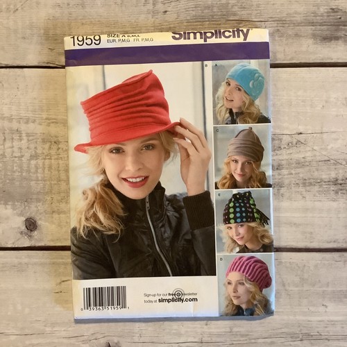 Simplicity 1959 Sewing Pattern Fleece Winter Hats Caps Womens Sz S-L ...