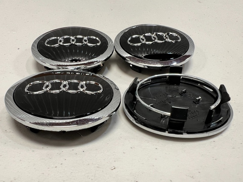 Audi 69mm Black Chrome Wheel Rim Center Hub Caps Emblem 4PC Set ...