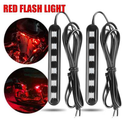 2X Universal Motorcycle 6 LED Red Strobe Flashing Light Strip Tail ...