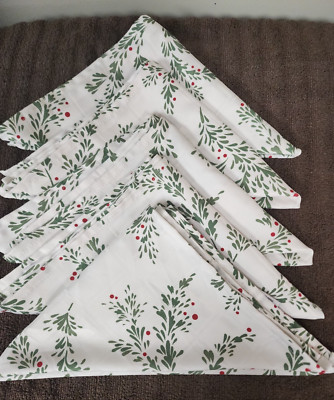 Food Network Cloth Christmas Napkins White Green Leaves Red Berries (5 ...