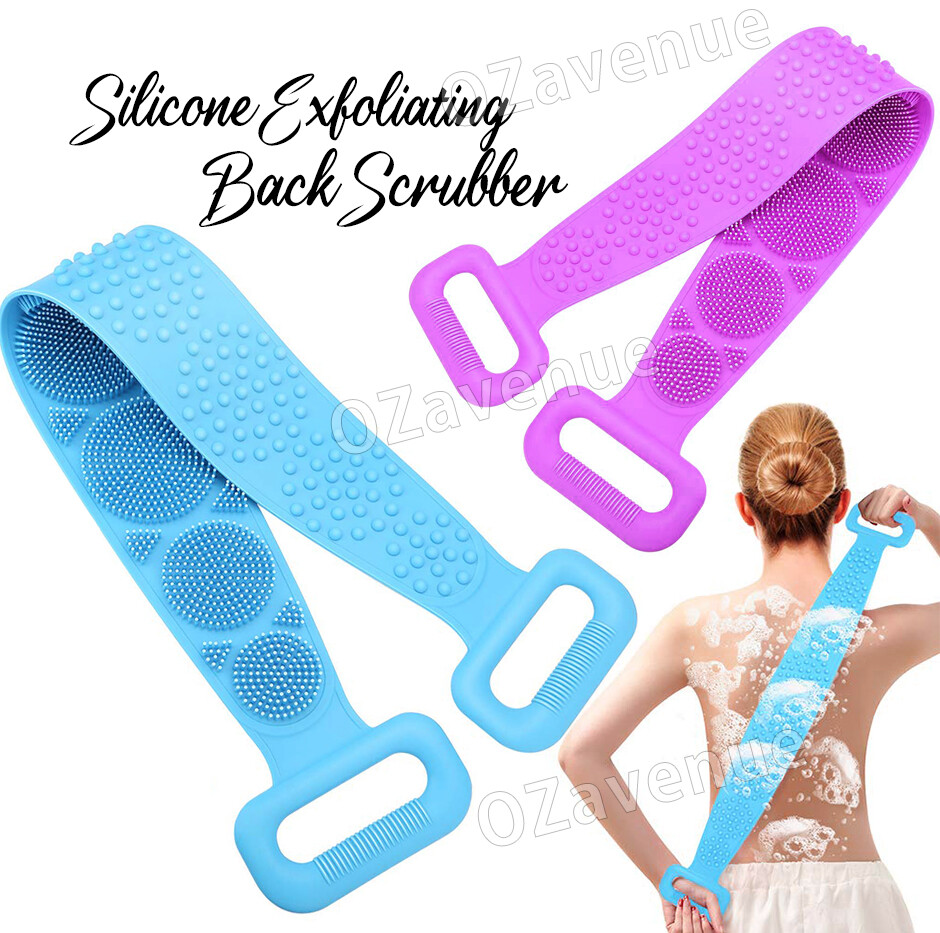 Bath Silicone Exfoliating Back Strap Scrub Shower Body Scrubber Brush ...