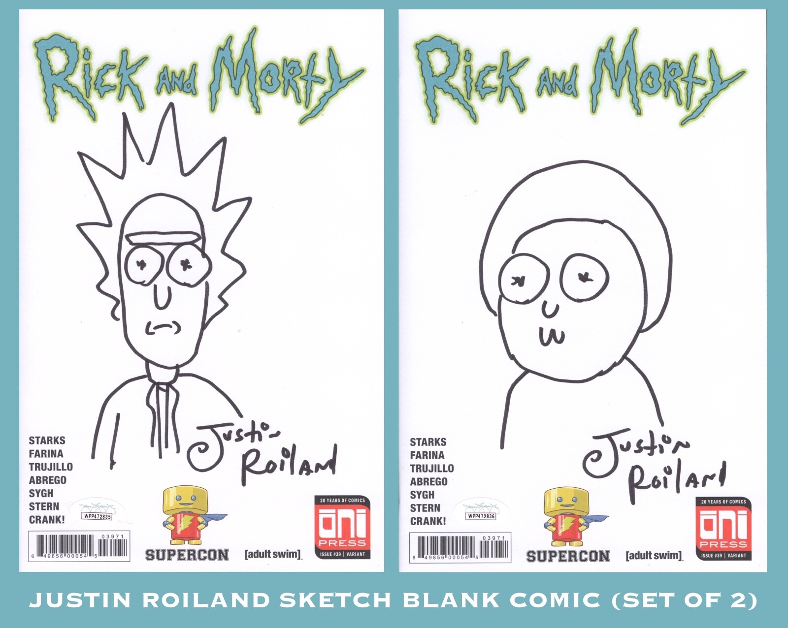 JUSTIN ROILAND Hand Sketch Signed RICK & MORTY Comic ART Set JSA COA ...