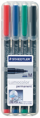 STAEDTLER Lumocolor Permanent Marker 4 Assorted Colour 1mm Tips 317 WP4 ...