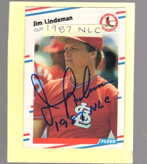 Autographed Jim Lindeman 1987 NLC added Cardinals 1988 Fleer Free ...