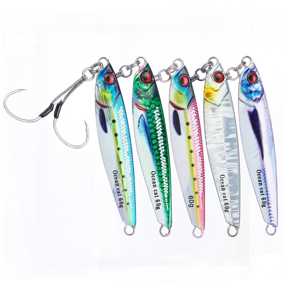 OCEAN CAT Slow Pitch Fall Metal Lead Glow Jigs Jigging Fishing Lures ...