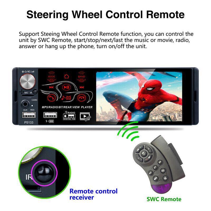 Car Stereo 1 Din Bluetooth 4.1 HD Touch Screen WMA AUX in-Dash FM MP5 ...