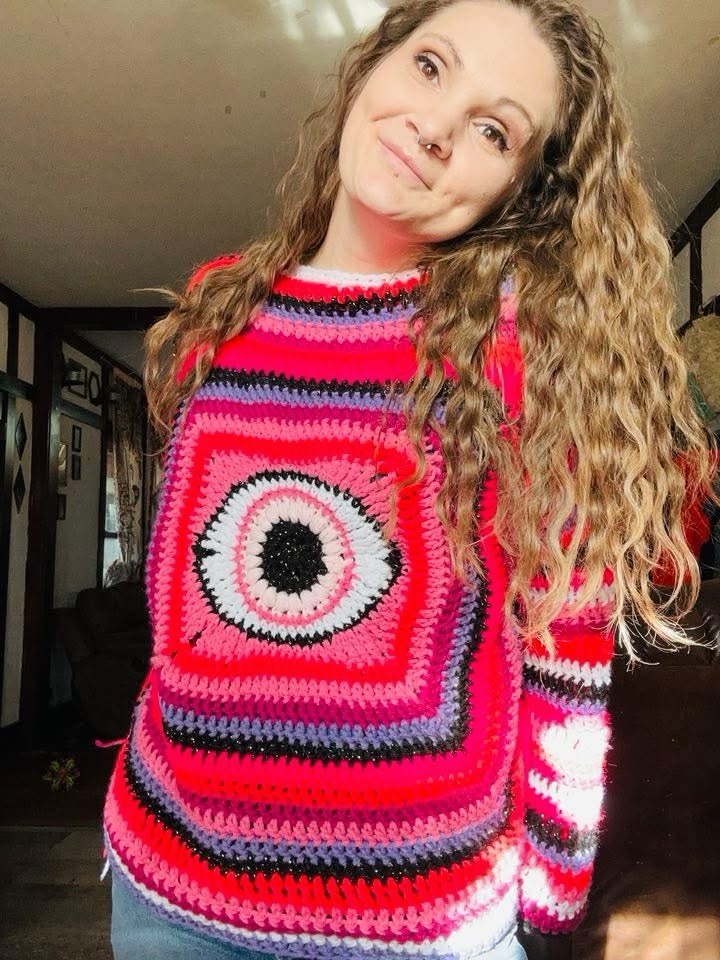 Handmade Evil Eye Sweater Size medium/large | eBay