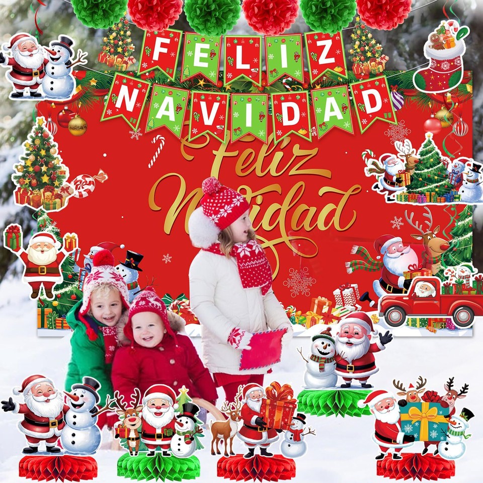 Feliz Navidad Backdrop & Banner Spanish Christmas Party Decorations | eBay